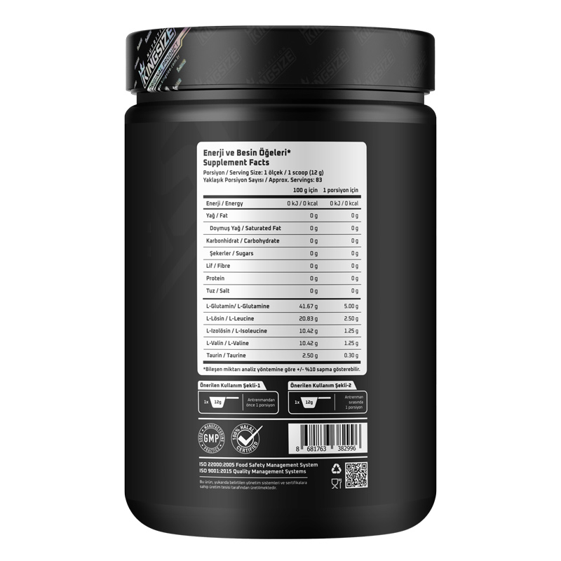 Kingsize Nutrition BCAA + Glutamine Powder 1000 Gr | Supplementler