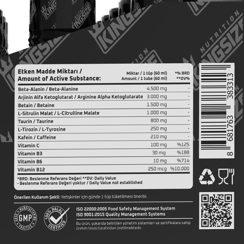 Kingsize Nutrition Beast Shot Pre-Workout 60 mL 20 Adet | Supplementler