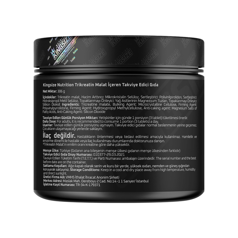 Kingsize Nutrition Tri-Creatine Malate 180 Tablet | Supplementler