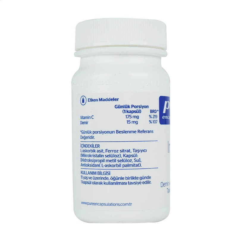 Pure Encapsulations Iron-C 30 Kapsül | Supplementler
