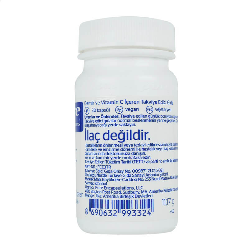 Pure Encapsulations Iron-C 30 Kapsül | Supplementler